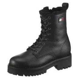 Tommy Hilfiger Winterboots TOMMY JEANS "TJW URBAN LACEUP BOOT WL", Damen, Gr. 41, schwarz, Leder, unifarben, Schuhe Winterboots, Blockabsatz, Schn&uuml;rboots, Stiefelette mit praktischer Anziehlasche