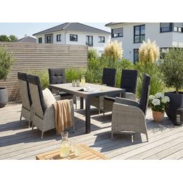 Garten-Essgruppe Konifera "Alva", schwarz (schwarz, natur), B:62cm H:112cm T:65cm, Sitzm&ouml;bel-Sets, Garten-Essgruppe, Aluminium, Polyrattan, R&uuml;ckenlehnen stufenlos verstellbar, Grau