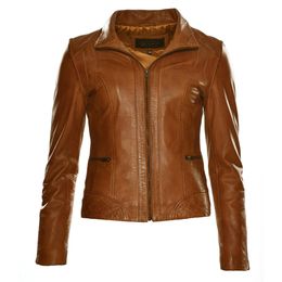 Lederjacke JCC "Lederjacke 31020357", Damen, Gr. 44, braun (cognac), Obermaterial: 100% Lammnappaleder LANA. Futter: 100% Polyester PES., Jacken Lederjacke