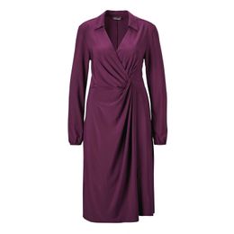 Jerseykleid GOLDNER "Kurzgr&ouml;&szlig;e Elegantes Jerseykleid mit V-Ausschnitt", Damen, Gr. 24, K-Gr, lila (aubergine), Obermaterial: 92% Polyester PES. 8% Elasthan EL., Gummib&uuml;ndchen, Kleider Jerseykleid, Wickeloptik