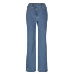 Stretch-Jeans GOLDNER "Weite Jeans VERA in Blau, Kontrastn&auml;hte", Damen, Gr. 50, N-Gr, blau (hellblau), Obermaterial: 83% Baumwolle CO. 15% Polyester PES. 2% Elasthan EL., Jeans Stretch-Jeans