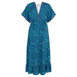 Midikleid RAFFYA "Iris Kaftan Style Floral Printed Maxi Dress Damen", Damen, Gr. 36, Normalgr&ouml;&szlig;en, blau, 100% Viskose, Kleider Midikleid