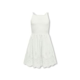 Sommerkleid KIDS Only "KOGBONDI LIFE STRAP EMB DRESS WVN", M&auml;dchen, Gr. 140, N-Gr, cloud dancer, Web, Obermaterial: 100% Baumwolle, unifarben, figurbetont kniefrei, Rundhals, Kleider Sommerkleid, mit tollem Spitzenrock
