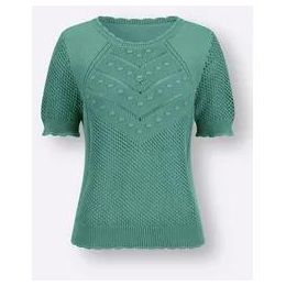 Ajourpullover Inspirationen "Pullover", Damen, Gr. 44, salbei, 100% Baumwolle, unifarben, Pullover