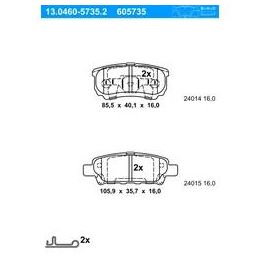 ATE Bremsbelagsatz, Scheibenbremse 13.0460-5735.2 hinten rechts links f&uuml;r MITSUBISHI JEEP CHRYSLER 05191271AC 4605A558 MN116929