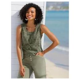 Blusentop Heine, Damen, Gr. 34, khaki, 100% Baumwolle, unifarben, Rundhals, Blusen Blusentop