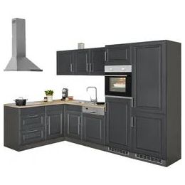 Winkelk&uuml;che KOCHSTATION "KS-Stockholm &ndash; K&uuml;che mit hochwertiger und detailreicher Landhausfront", grau (k&uuml;che: grau, front: grau, korpus: grafitfarben, arbeitsplatte: eichefarben sonoma), B:290cm H:200cm T:60cm, Komplettk&uuml;chen-Sets, L-K&uuml;che, Stellbreite 290x170 cm, wahlweise mit E-Ger&auml;ten, MDF-Fronten