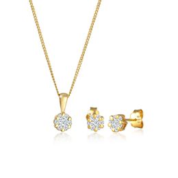 Ohrring und Ketten Set Elli DIAMONDS "Schmuckset Set mit Diamanten Wei&szlig; Blumen Look (0.36 ct) 585 Gelbgold" Gr. 45, gold, Schmuck_Sets, Damen, Blacklist, Gelbgold 585, Ohrring und Ketten Set