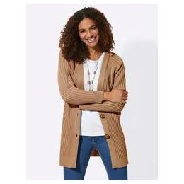 Longstrickjacke Casual Looks, Damen, Gr. 38, braun (camel), 50% Baumwolle, 50% Polyacryl, unifarben, Strickjacken Longstrickjacke