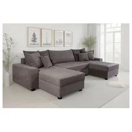 Wohnlandschaft OTTO HOME "Alexa U-Form, B: 313 cm", anthrazit, B:313cm H:42cm T:161cm, 100%Polyester, Sofas, Wohnlandschaft, Bettfunktion, Bettkasten & 4 Zierkissen, Federkern
