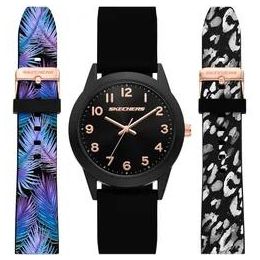 Quarzuhr Skechers "Printed Interchangeable Straps", schwarz, dunkelblau, Armbanduhren, Damen, Quarzuhr, Armbanduhr, Damenuhr, Silikonarmband, Ideal auch als Geschenk, analog