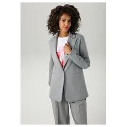 Longblazer Aniston CASUAL, Damen, Gr. 40, grau (hellgraumeliert), Milano Rib, Obermaterial: 68% Polyester, 28% Viskose, 4% Elasthan. Futter: 100% Polyester, meliert, l&auml;ssig geschnitten Po-bedeckend, Blazer Longblazer, mit Reverskragen