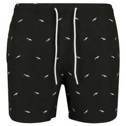 Badeshorts Urban Classics "Urban Classics Herren Embroidery Swim Shorts", Herren, Gr. 3XL, US-Gr&ouml;&szlig;en, shark, schwarz, wei&szlig;, 100% Polyester, Badehosen Badeshorts