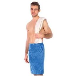 Sarong Framsohn FROTTIER "Saunakilt Herren", blau (azur), L:60cm, Frottier, Hausm&auml;ntel, Sarong, hergestellt in &Ouml;sterreich, Dehnbund & Druckkn&ouml;pfe variabel verstellbar