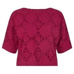 T-Shirt RAFFYA "Opal Broderie Anglaise Split Open Blouse. Damen", Damen, Gr. 36, dunkelrot, 100% Baumwolle, normal normal, Rundhals, Shirts T-Shirt
