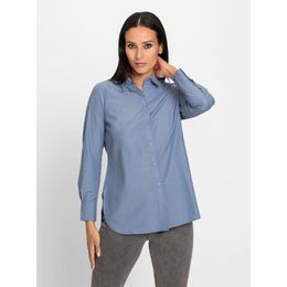 Hemdbluse Heine, Damen, Gr. 36, blau (bleu), 50% Baumwolle, 50% Polyester, unifarben, Blusen Hemdbluse