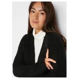 Strickmantel bonprix, Damen, Gr. 36/38 (S), schwarz, Strick, Obermaterial: 66% Polyacryl, 17% Polyester, 15% Polyamid, 2% Elasthan, unifarben, loose fit ca. Mitte Wade, Rundhals, B&uuml;ndchen, M&auml;ntel Strickmantel, aus Baumwollmischung, Oversize-Look, Loose fit, unifarben