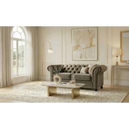 2-Sitzer Home Affaire "BRONNOY Chesterfield Sofa mit aufwendiger Knopfheftung, Breite 152 cm", taupe, B:152cm H:75cm T:90cm, 100% Polyester, Sofas, 2-Sitzer, Sofa mit geschwungenen Armlehnen, Chesterfield-Optik, Glamour