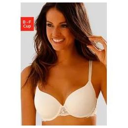 Schalen-BH Lascana "Nina Dessous", Damen, Gr. 90, Cup B, beige (creme), Spitze, Obermaterial: 80% Polyamid, 20% Elasthan, BHs BH Spitzenw&auml;sche B&uuml;gel-BH Spitzen-BH T-Shirt-BH Schalen-BH, mit B&uuml;gel, mit nahtlosen Cups und Spitze seitlich, Dessous