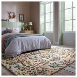 Wollteppich FLAIR RUGS "Emilia Floral, Hoch-Tief-Struktur", elfenbeinfar, B:120cm H:9mm L:170cm, Wolle, Teppiche, florales Design, Wohnzimmer, Schlafzimmer, Esszimmer