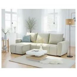 Ecksofa Home Affaire "Nortrud, 241 cm, L-Form, mit Schlaffunktion u. Bettkasten", creme, B:241cm H:82cm T:144cm, 100% Polyester, Sofas, Ecksofa, Recamiere rechts / links montierbar, Feinstruktur-Bezug