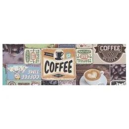Vinyl-L&auml;ufer "K&uuml;chenl&auml;ufer COFFEE TIME, Made in Belgium", braun, B:50cm H:2,5mm L:200cm, Polyvinylchlorid (PVC), PRIMAFLOR-IDEEN IN TEXTIL, Teppiche, aus Vinyl, abwischbar, Patchwork Design, Motiv Kaffee, K&uuml;che