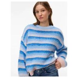 V&eacute;ro Moda Strickpullover VERO MODA "VMMAYBE STRIPE LS O-NECK PULLOVER NOOS", Damen, Gr. XS, cashmere blau stripes:with nebulas blau, alaskan blau, chintz rose, brunnera blau, Strick, Obermaterial: 100% Polyester, geringelt, gestreift, loose fit normal, Rundhals, weit Strickb&uuml;ndchen, Pullover Strickpullover, Kunstfaser, loose fit