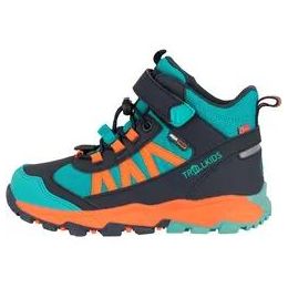 Wanderschuh Trollkids "KIDS TRONFJELL HIKER MID", Kinder, Gr. 33, atlantic blau, schwarz navy, glow orange, Synthetik, Schuhe Wanderschuh, wasserdicht