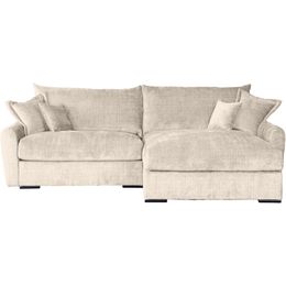 Ecksofa Home Affaire "Finca XL L-Form, Breite 190 cm", beige, B:190cm T:187cm, 100% Polyester, Sofas, Ecksofa, Mega-Sofa, Cord oder Chenille-Struktur, mit Federkern & 4 Zierkissen