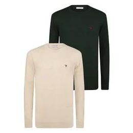 Rundhalspullover FELIX HARDY "Pullover mit Rundhalsausschnitt 2er-Pack", Herren, Gr. XXL, beige, gr&uuml;n, 100% Baumwolle, Pullover Rundhalspullover
