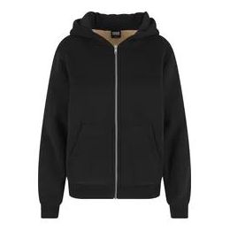 Sweatjacke Urban Classics "Urban Classics Ladies Bonded Sherpa Zip Hoody", Damen, Gr. M, schwarz, 68% Baumwolle, 32% Polyester, unifarben, Sweatjacken Sweatjacke