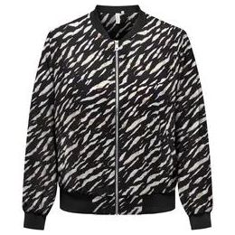 Bomberjacke Only CARMAKOMA "CARLUX LIFE LS BOMBER JACKET NOOS", Damen, Gr. 42, brush aop:noos derifting zebra, Web, Obermaterial: 97% Polyester, 3% Elasthan, bedruckt, regular fit normal, B&uuml;ndchen, Jacken Bomberjacke, Materialmix, regular fit
