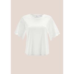 Madeleine Mode Shirtbluse MADELEINE "Blusenshirt Kurzes Blusen-Shirt im Material-Mix", Damen, Gr. 46, wei&szlig;, Obermaterial: 95% Baumwolle CO. 5% Elasthan EL., Modern, normal, Blusen Shirtbluse