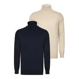 Rollkragenpullover FELIX HARDY "Rollkragenpullover 2er-Pack", Herren, Gr. XXL, beige, navy, 100% Baumwolle, Pullover Rollkragenpullover