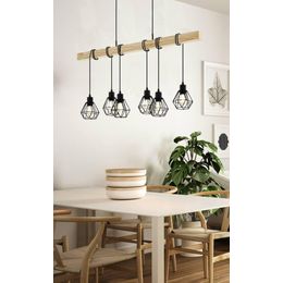 Eglo H&auml;ngeleuchte "TOWNSHEND 5 H&auml;ngelampe, Stahl und Holz, E27, IP20, Pendellampe, Lampe", braun (schwarz, braun), 6, &Oslash; 0cm H: 110cm, 1 Stk., Leuchten, Pendelleuchte, L100 x B20 x H110 cm, schwarz, braun, 6X60W exkl., H&auml;ngeleuchte