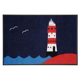 Fu&szlig;matte "Leuchtturm" Gr. 2, blau (blau, rot), B:50cm H:7mm L:75cm, Kunstfaser, wash+dry BY KLEEN-TEX, Teppiche, Fu&szlig;matte, Schmutzfangmatte, rutschhemmend, In- und Outdoor geeignet, waschbar