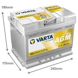 Varta Starterbatterie DYNAMIC AGM 12 V, 60 Ah, 680 A 560901068K262 12V 60Ah 680A f&uuml;r VW PEUGEOT AUDI GAC MERCEDES-BENZ VOLVO OPEL BMW GREAT WALL HYUND