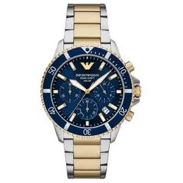 Chronograph Emporio Armani "WORLD EXPLORER", gelbgoldfarben, edelstahlfarben, blau, Armbanduhren, Herren, Chronograph, Armbanduhr, Solar, Herrenuhr, Edelstahlarmband, analog, Tag