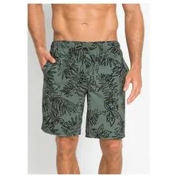Badeshorts bonprix "Badeshorts Herren", Gr. 68/70, N-Gr, oliv, schwarz bedruckt, Web, Obermaterial: 100% Polyester. Netz: 100% Polyester, Badehosen Badeshorts, mit Innenslip und M&uuml;nztasche aus Netzware, bedrucktes Design