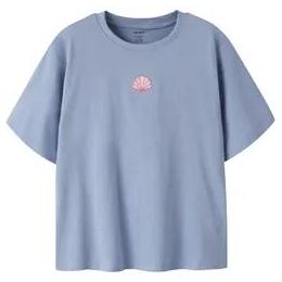 T-Shirt name it "NKFVICTORIA SS NREG TOP", Jungen, Gr. 158/164, lila impression detail:shell embroidery, Jersey, Obermaterial: 100% Baumwolle, unifarben, Basic normal, Rundhals, Shirts T-Shirt