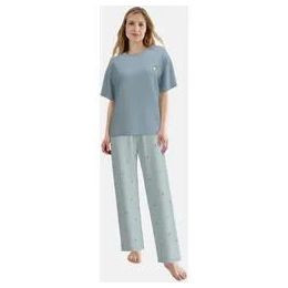 Pyjama Tom Tailor, Damen, Gr. 46, blau, mittel, streifen, Single Jersey, Obermaterial: 95% Baumwolle, 5% Elasthan, bequem, Rundhals, Homewear-Sets Pyjama, atmungsaktiv, Viskosemix