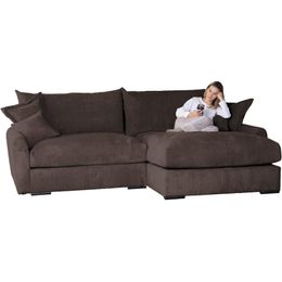 Ecksofa Home Affaire "Finca XL L-Form, Breite 190 cm", dunkelbraun, B:190cm T:187cm, 100% Polyester, Sofas, Ecksofa, Mega-Sofa, Cord oder Chenille-Struktur, mit Federkern & 4 Zierkissen