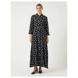 Hemdblusenkleid Y.A.S "YASSAVANNA LONG SHIRT DRESS", Damen, Gr. S, N-Gr, schwarz aop:wei&szlig; dots, Web, Obermaterial: 100% Viskose, bedruckt, relaxed fit lang, Kleider, Sommerkleid, mit 3/4 &Auml;rmel