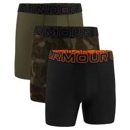 Boxershorts Under Armour "Boxershort UA PERFORMANCE TECH - PRINT 6 IN 3PK 3er Pack", Herren, Gr. L, bunt (schwarz, gr&uuml;n, orange), Obermaterial: 90% Polyester Pol. recyc.. 10% Elasthan EL., Unterhosen