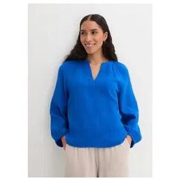Shirtbluse bonprix "Oversize-Bluse aus Musselin", Damen, Gr. 44, blau (azurblau), Web, Obermaterial: 100% Baumwolle, unifarben, oversize normal, V-Ausschnitt, elastischer Bund, Blusen, Oversize-Passform, mit V-Ausschnitt, aus Baumwolle, 3/4-&Auml;rmeln