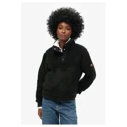 Fleecepullover Superdry "SUPER SOFT HENLEY", Damen, Gr. XXL, schwarz, Fleece, Obermaterial: 100% Polyester, unifarben, oversize normal, Rundhals, Rippb&uuml;ndchen, Sweatshirts Fleecepullover