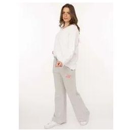 Sweathose Zwillingsherz "Feel Good Club", Damen, Gr. S/M, N-Gr, light gray melange, Sweatware, Obermaterial: 60% Baumwolle, 40% Polyester, bestickt, unifarben, lang, Hosen Sweathose, unifarben, kleine Stickerei