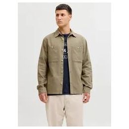 Jack & Jones Langarmhemd JACK & JONES "JPRBLURAYLE LINEN BL. SOLID LS SHIRT SN", Herren, Gr. XXL, N-Gr, mermaid, Web, Obermaterial: 70% Baumwolle, 30% Leinen, unifarben, normal, Hemden