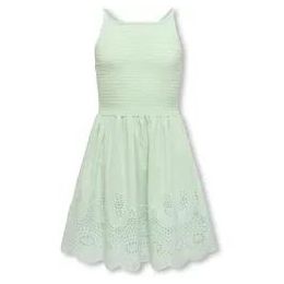 Sommerkleid KIDS Only "KOGBONDI LIFE STRAP EMB DRESS WVN", M&auml;dchen, Gr. 140, N-Gr, gr&uuml;n, Web, Obermaterial: 100% Baumwolle, unifarben, figurbetont kniefrei, Rundhals, Kleider Sommerkleid, mit tollem Spitzenrock