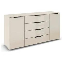 Kombikommode Rauch "Sideboard Schubkommode Kommode MONTCLAR Front Dekor/Hochglanz/Glas", beige, glas beige (champagner), griffe schwarz, B:160cm H:81cm T:42cm, Holzwerkstoff, Sideboards, Kombikommode, 2-t&uuml;rig, 4 ger&auml;umige Schubladen, viele Griffvarianten MADE IN GERMANY